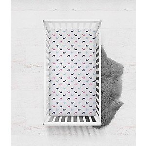 Bacati - Whales Silky Soft Breathable 100% Cotton Muslin Baby Crib Fitted Sheets - Fits Standard 28 x 52 x 5 Crib & Toddler Mattresses(Whales - Pink/Navy)