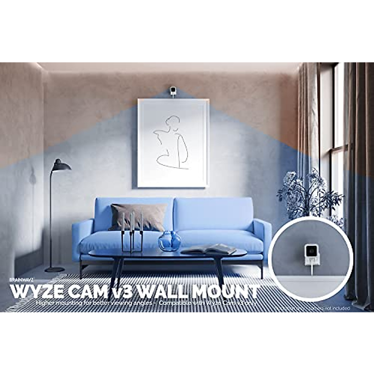 BRAINWAVZ 3 Pack Wall Mount for Wyze Cam V3, Adhesive VHB Stick On - Easy to Install, No Tools Needed, No Mess, No Drilling, Strong Adhesive Mount, White