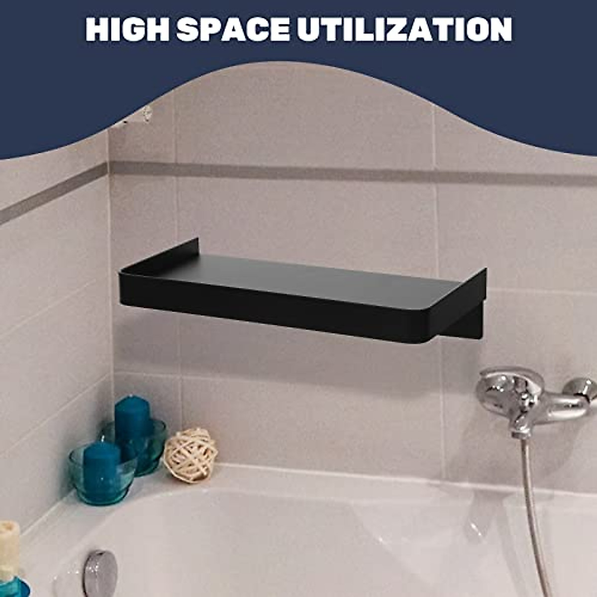 Zerodeko Phone Stand Black Floating Shelves Bathroom Organizer Wall Mounted Bathroom Small Wall Shelves Phone Shelf Makeup Organizer Space Bathroom Shower Shelves Small Shelf