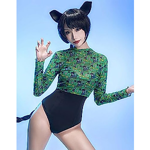 Miraculous Women's Cat Noir Long Sleeve Beach Rash Guard Shirt Cover Up Top (as1, Alpha, s, Regular, Regular, Green)