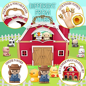 AuroTops Toys for 1 2 3 Years Old Boys and Girls, Big Barn Toy with Farm Animal, Preschool Montessori Toy, Farm Pretend Playset with Big Red Barn & Farmer, Easter Gift Toy for Toddlers