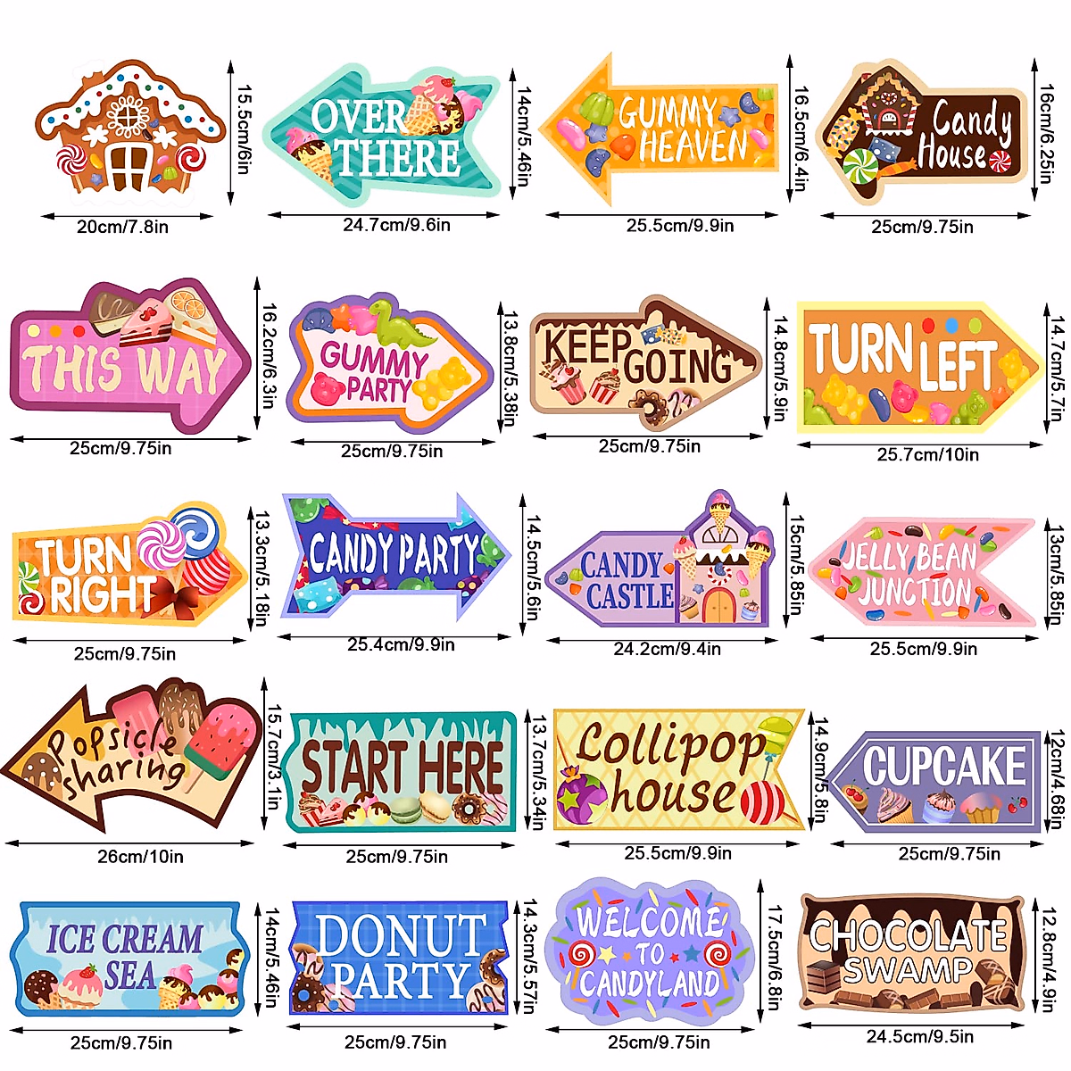 LOKIPA 20 PCS Candyland Party Decorations, Candy Land Decoration Party Sign Welcome Candyland Birthday Party Decorations Directional Signs Street Photo Prop for Sweet Candy Theme Party Supplies