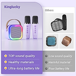Kinglucky TOP Purple Karaoke Machine for Kids (with Fun Voice Effects) Most Popular Easter Birthday Gifts for 3-12+ Years Old Girls Boys, Mini Karaoke Machine with 2 Wireless Microphones