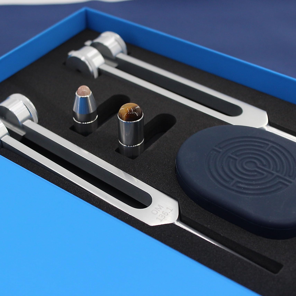 Ckakra Pack of 2 Weighted Tuning Forks with Natural Gemstone Trigger Point for Sound &Body Healing, OTTO128& OM136.1, Zen Tools,Odorless Silicone Activator