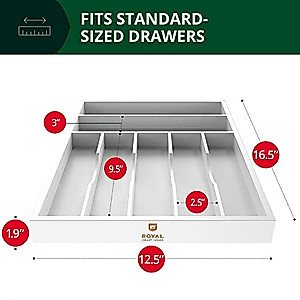 ROYAL CRAFT WOOD White Expandable Utensil Drawer Organizer and Basic Silverware Drawer Organizer