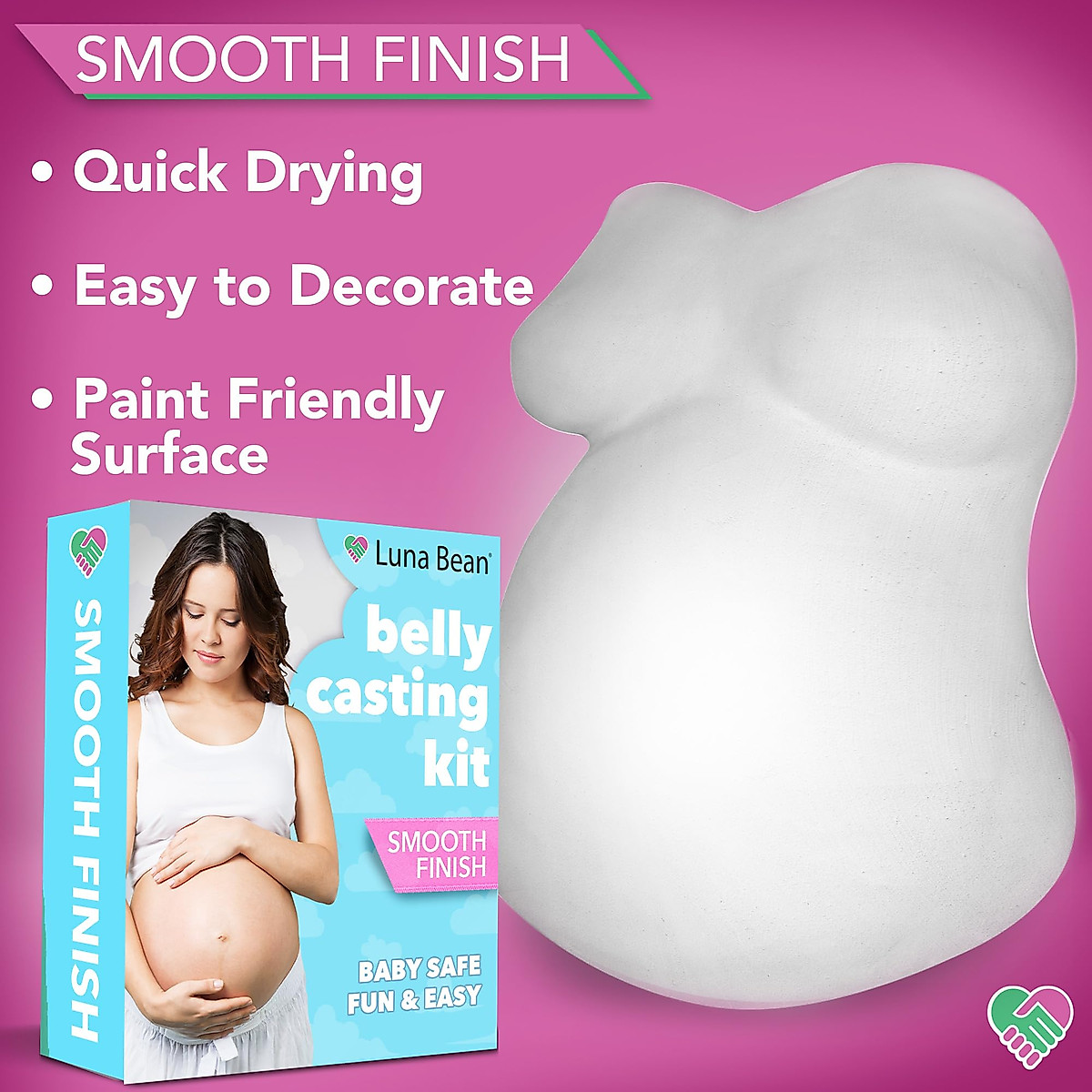 Luna Bean Deluxe Belly Casting Kit, Easy Pregnancy Belly Cast with Smooth Finish - Gifts for Expecting Mom, Baby Nursery Décor Keepsake, Pregnant Mom to Be Gift, Pregnancy Must Haves