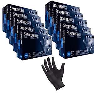 Black Nitrile Exam Tattoo Gloves, Powder Free, Latex Free, Semperforce, 100/Box Size Large (1,000, Large)
