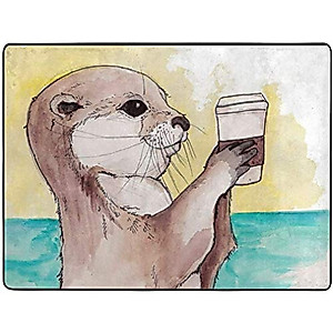 Sea Otters Area Rugs Pad Floor Carpet Indoor Back Non-Slip Blanket for Sofa Living Room 60 X 39 in