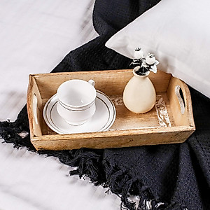 Carved Wooden Office Tray Decor, Rustic Handmade Classic Wooden Office Desk Tray for Papers and Stationary, Serving Tray for Coffee and Snacks - White Wash - Set of 14 and 10 Inches