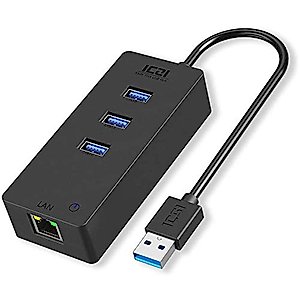 ICZI 3-Port USB 3.0 Hub with 10/100/1000 Gigabit Ethernet Adapter (RJ45 Gigabit Ethernet Converter), LED Indicator, for MacBook, MacBook Pro, MacBook Air, Surface 3/Pro 3/Pro4/Pro (2017) and More