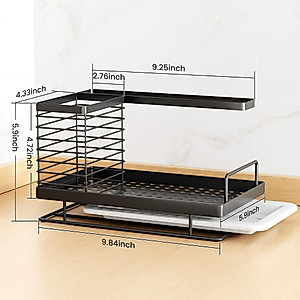 ODesign Large Kitchen Sink Caddy Organizer Sponge Soap Brush Holder with Drain Pan Tray Stainless Steel - Black
