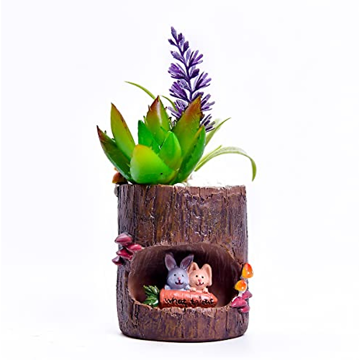 Desktop cute cartoon 3 little black bear resin fleshy flower pot with tray bonsai cactus flower pot vase holder decoration with drain holeWhite Rabbit