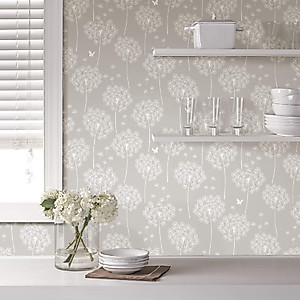NuWallpaper NU1651 Dandelion Grey Peel & Stick Wallpaper, Neutral