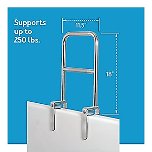 Carex Tri-Grip Bathtub Rail with Chrome Finish - Bathtub Grab Bar Safety Bar For Seniors and Handicap - For Assistance Getting In and Out of Tub, Easy to Install on Most Tubs,Silver