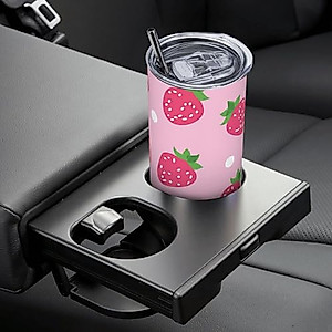 Tangopi Pink Strawberry Pattern 20 oz Tumbler with Lid and Straw Insulated Travel Coffee Mug Reusable Spill Proof Coffee Cups Stainless Steel Water Bottle for Hot and Cold Drinks