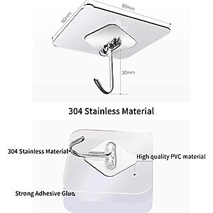 Ayssny Adhesive Hooks Wall Hooks for Hanging, Transparent Utility Hooks Sticky Hooks 44 lb/ 20 kg(Max), Waterproof Reusable Seamless Hooks for Bathroom & Kitchen