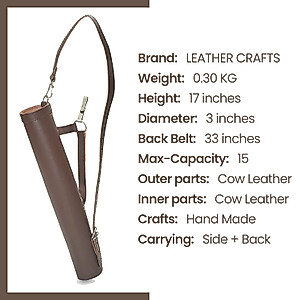 Leather Crafts Archery Back Arrow Quiver -Genuine Leather Arrow Quiver-Traditional Handmade Quiver for Arrows for Hunting & Target Practicing-Adjustable Lightweight & Comfortable (Brown, Cow Leather)