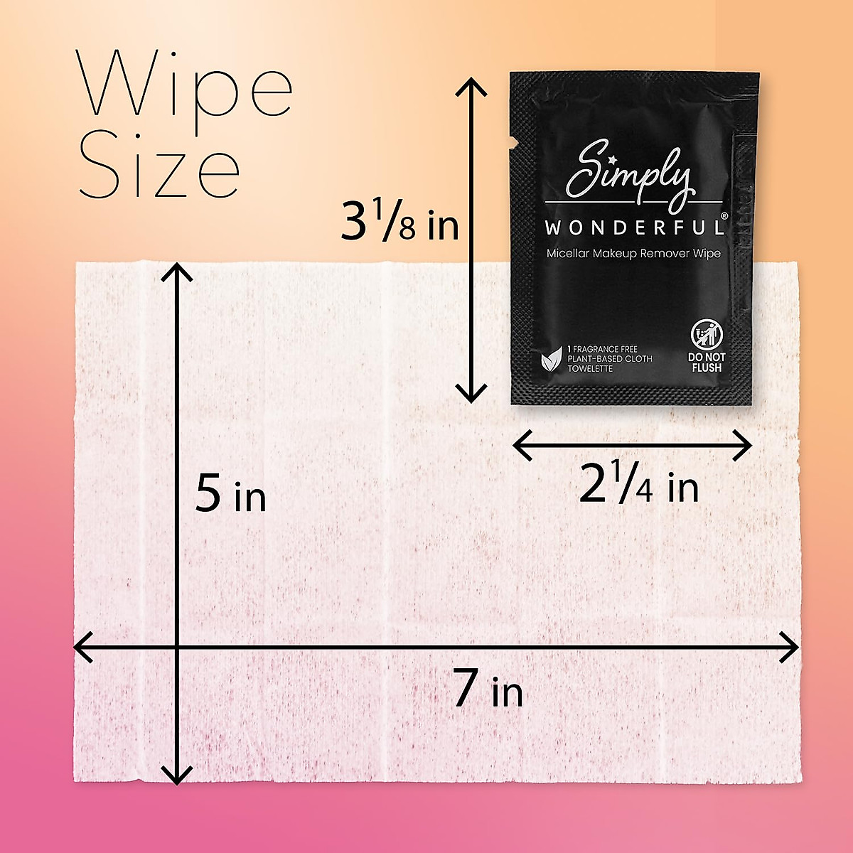 Simply Wonderful 100 Count Biodegradable Makeup Remover Wipes, Micellar Water, Plant-Based, Individually Wrapped, 5" x 7"