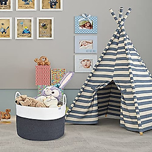 RITHLELA Bundle of Cotton Rope Basket Set, Woven Laundry Basket for Blankets Toys Clothes, Nursery Storage Basket with Handles - dark gray