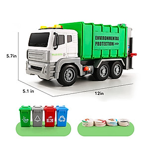 Garbage Truck Toys Recyclable Garbage Sorting, Inertia Car with Four Garbage Bins and Cards, Simulated Sounds and Lights, Learning Educational Toys for Boys and Girls 3,4,5,6 Years Old Birthday Gifts