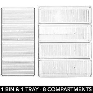 mDesign Plastic Kitchen Drawer Organizer Tray Set - Horizontal Storage Bin for Organizing Cutlery, Flatware, Silverware, Utensil, and Appliances - Ligne Collection - Clear