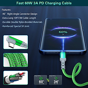 Fast Charging Wall Charger with USB C Cable 10FT, 2-Pack 20W USB C Power Adapter Dual Port Fast Charger Block+ Right-Angle 3A C to C Cable Fit for iPhone 15 Samsung Galaxy S22 Ultra S21 S20 S10 Pixel