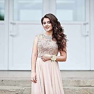 Yanmucy Corsage and Boutonniere Set Flower Wrist Corsage Bracelets for Wedding White Champagne Blue Pink Prom Corsage for Girls Boys Bridesmaid Best Men Dress Suit Decoration