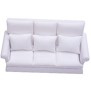 Tukaneeko 1:12 Dollhouse Couch with Three Pillows Mini Dollhouse Furniture Decoration Miniature Sofa for Doll House Living Room