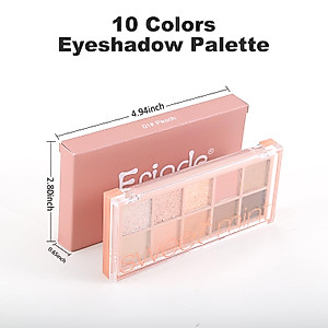 Erinde 10 Colors Eyeshadow Palette Makeup - Matte Shimmer Glitter Eye Shadow, Ultra-Blendable, High Pigmented, Naturing-Looking, Neutral Nude Eyeshadow Pallet with Professional Brush, Peach Color