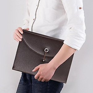 BTSKY PU Leather Expanding File Folders-13 Pockets A4 Letter Size Paper File Folder Accordion Business Document Organizer with Fasteners and Tabs (Brown)