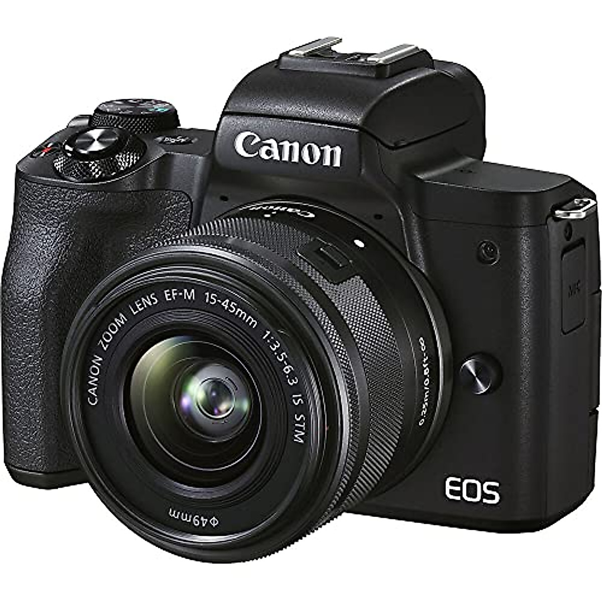 Canon EOS M50 Mark II Mirrorless Camera with 15-45mm and 55-200mm Lenses (Black) (4728C014) + 64GB Card + Card Reader + Case + Flex Tripod + Hand Strap + Cap Keeper + More (Renewed)
