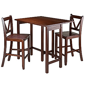 Winsome Lynnwood Collection 3 Piece Drop Leaf Table with 2 Counter V-Back Stools, Brown