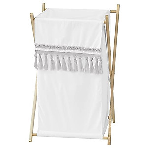 Sweet Jojo Designs Boho Bohemian Baby Kid Clothes Laundry Hamper - Grey and White Farmhouse Shabby Chic Designer Modern Minimalist Gray Tuft Tufted Cotton Gender Neutral Unisex