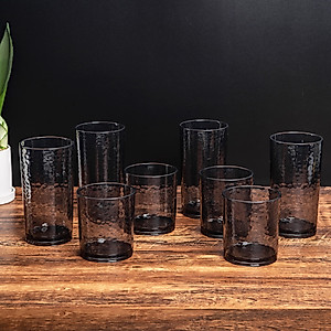 KX-WARE 20-ounce Acrylic Glasses Plastic Tumbler, set of 6 Smoky Grey - Hammered Style, Dishwasher Safe, BPA Free