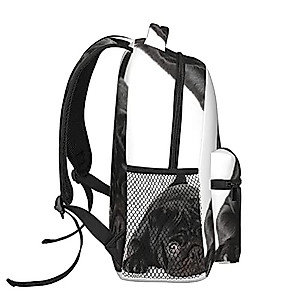 Black Pug Dog Casual Bookbag Backpack For Travel Teen Girls Boys Adult Gift