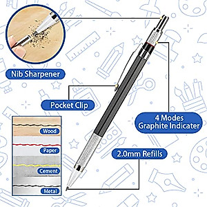7 Pieces Mechanical Carpenter Pencils Kit with Center Punch, Magnetic Pick Up Tool, Metal Scribe Tool, 2 Pieces Solid Carpenter Pencil with Built-in Sharpener, 18 Refills, for Woodworking Father's Day