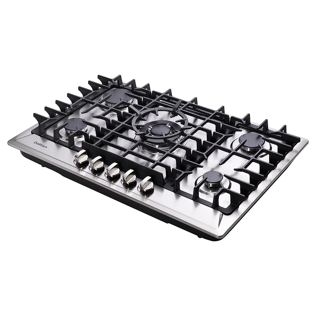 30 Inch Gas Cooktop DT5703 Built-in Stainless Steel 5 Burners Gas Stovetop LPG/NG Convertible Dual Fuel Gas Hob