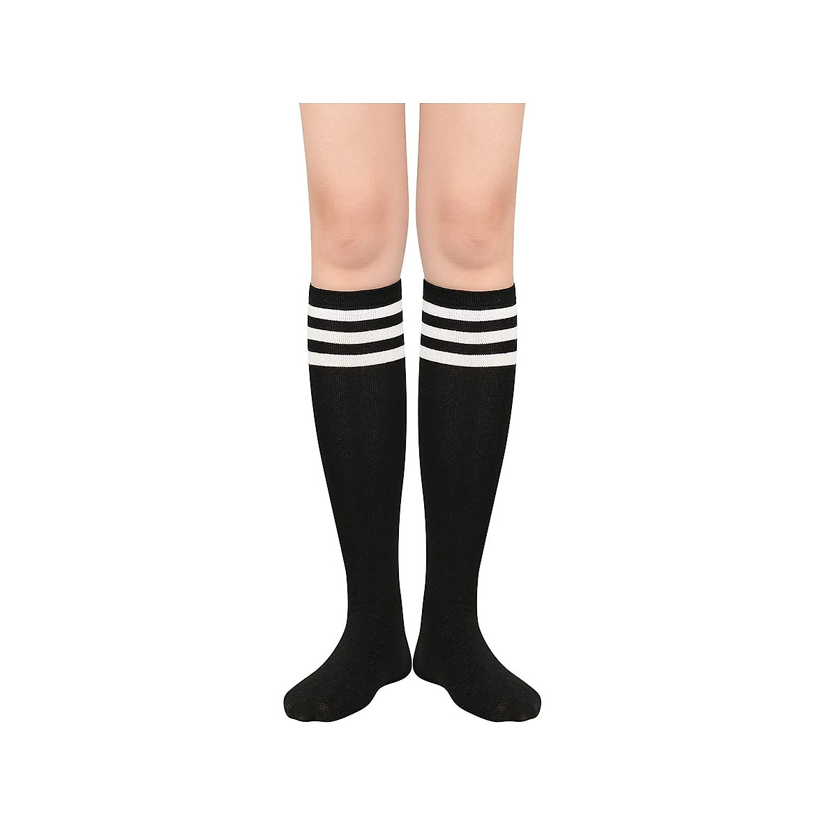 Century Star Knee High Long Socks for Women Athletic Running Casual Tube Socks with Triple Stripes 1 Black White One Size