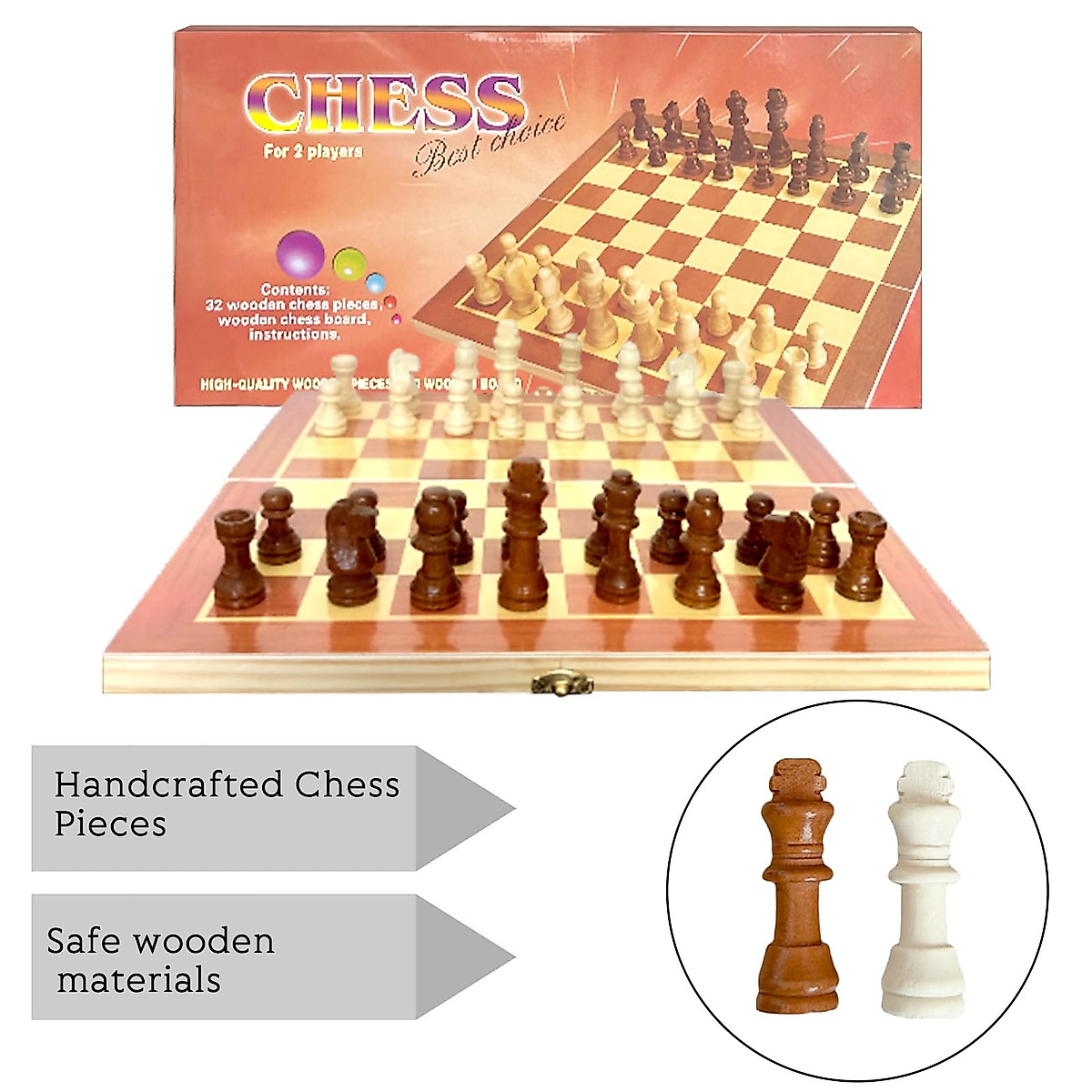 Subwaysds Chess Sets for Adults & Kids - 12''x12'' Wooden Chess Set,Portable Travel Mini Chess Set,Handmade Chess Board & Pieces,Foldable & Easy to Carry
