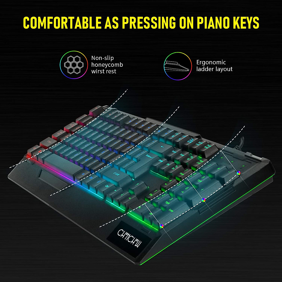 Gaming Keyboard and Mouse,CHONCHOW Full Size Computer Keyboard RGB Backlit USB Wired Keyboards&Gaming Mouse 3200DPI&Mousepad 3in1 for PC Laptop Desktop PS4 Xbox
