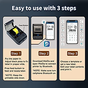 DETONGER Label Maker DP23S Thermal Portable Bluetooth Barcode Label Maker with 1 Pack 50x30mm Label Sticker for Home Office Organization Commercial Use, Android & iOS,Black