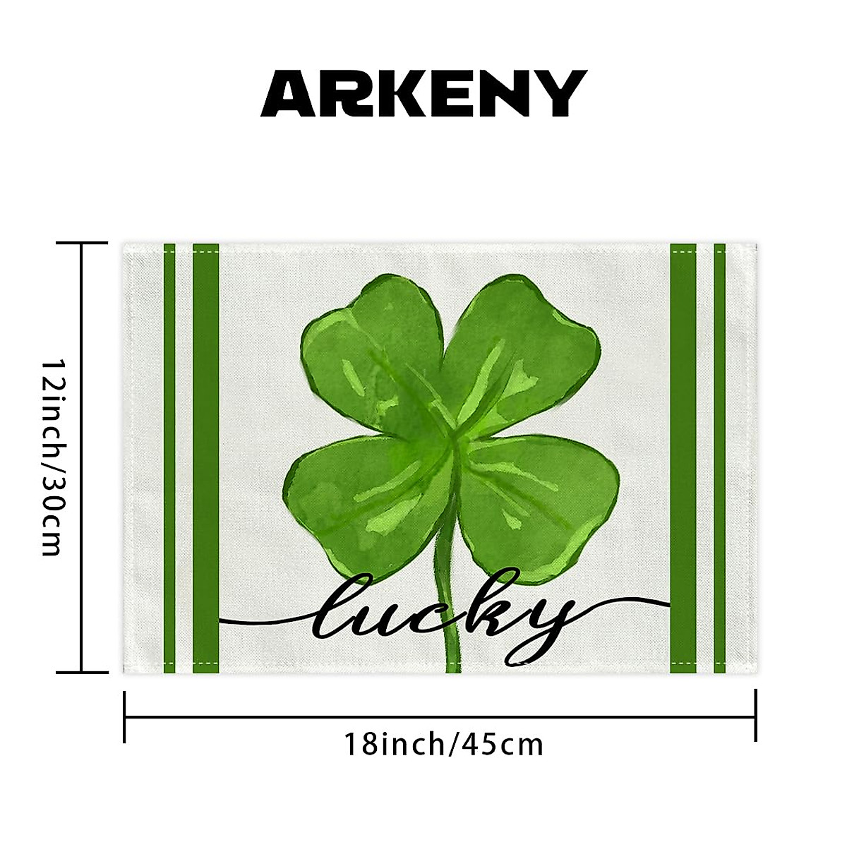 ARKENY St Patricks Day Placemats 12x18 Inches Set of 4, Green Shamrock Spring Seasonal Farmhouse Burlap Indoor Kitchen Dining Table Mats Decorations for Home Party AP032-18