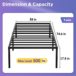 PayLessHere 18 Inch High Metal Platform Bed Frame with Maximum Storage Space Under The Heavy Duty Bed Frame No Box Spring Needed Noise-Free Easy Assembly (Twin)