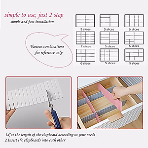 JSF Drawer Dividers,12.7' x 2.7' Kitchen Drawer Organizer Set of 12 Adjustable Drawer Dividers Organizer Separator for Clothes Makeup Storage of Dresser, Desk & Dresser in Bathroom, Bedroom (White)