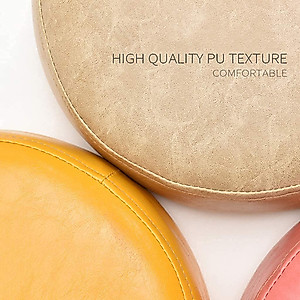 RILOOP Upholstered Footstool Iron Round Foot Stool,Upholstered Ottoman Pu Leather Footrest Changing Shoe Stool for Makeup Dining Room Dressing Chair Shoe Bench Storage Footstool/OliveGreen