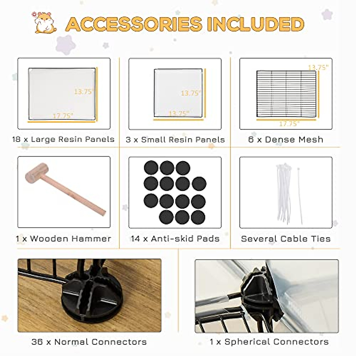 PawHut Pet Playpen DIY Small Animal Cage Portable Plastic Yard Fence for Rabbit Chinchilla Hedgehog Guinea Pig, 14 x 18 in