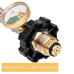 GASPRO Propane Refill Adapter and 5 FT Braided POL Propane Hose Adapter with Gauge, for Coleman Camp Stove, Buddy Heater to LP Cylinder, POL Connection