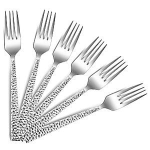 E-far 12-Piece Hammered Dinner Forks Set, 7.9 Inch Stainless Steel Forks for Home, Kitchen or Restaurant, Non-toxic & Mirror Polished, Squared Edge & Dishwasher Safe