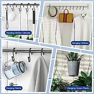 24 pcs Black Shower Curtain Hooks,Shower Curtain Rings, S Shower Hooks for Bathroom Curtains,Clothing, Towels, etc