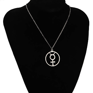 CENWA Mercury Pendant Alchemical Symbol Stainless Steel Necklace Mercury Symbol Jewelry Astrological Symbol Jewelry (Mercury N s)